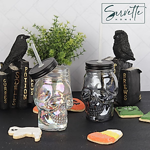 Servette Home 18oz Tumbler with Reusable Straw and Leakproof Lid Glass Skull Cup - Irridescent