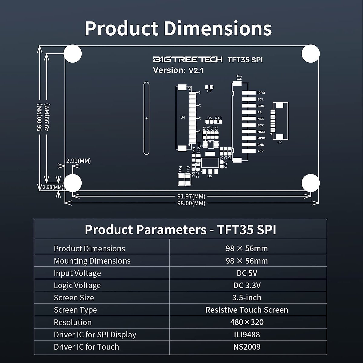 BIGTREETECH TFT35 SPI V2.1 Touch Screen Display 3.5 Inches Smart Controller Panel Use with CB1 + BTT Manta E3EZ / Manta M8P / Manta M4P / Manta M5P to Run Klipper