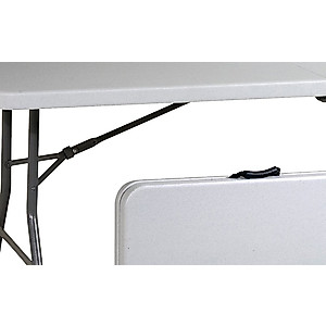 Ontario Furniture 6 Foot Plastic Folding Table - Folds in Half with Carrying Handle Rectangular - Lightweight and Portable - White Resin with Sturdy Steel Frame