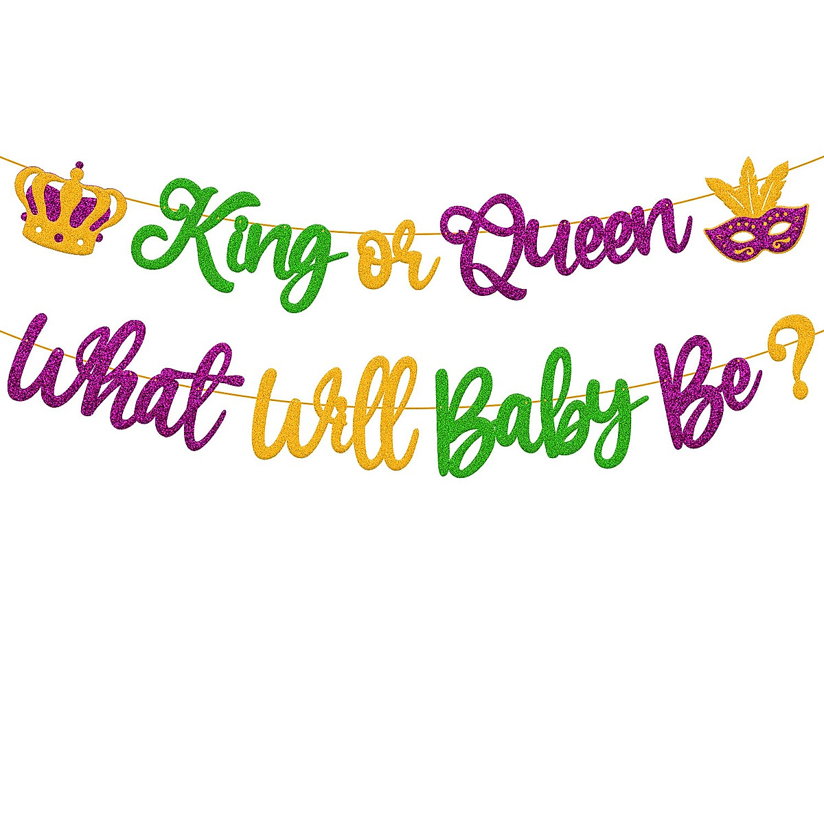 King Or Queen What Will Baby Be Banner Mardi Gras Gender Reveal Decoration Carnival Fleur De Lis Shrove Fat Tuesday New Orleans Masquerade Theme Baby Shower Party Supplies