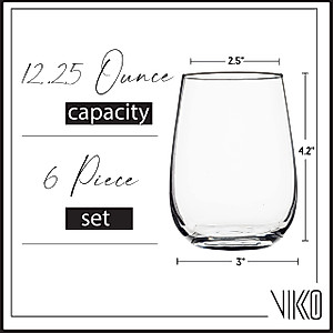 Vikko 12.25 Ounce Stemless Wine Glasses | – Dishwasher Safe – For Parties, Weddings, and Everyday – Great Gift Idea – Set of Six Stemless Wine Glass Tumblers