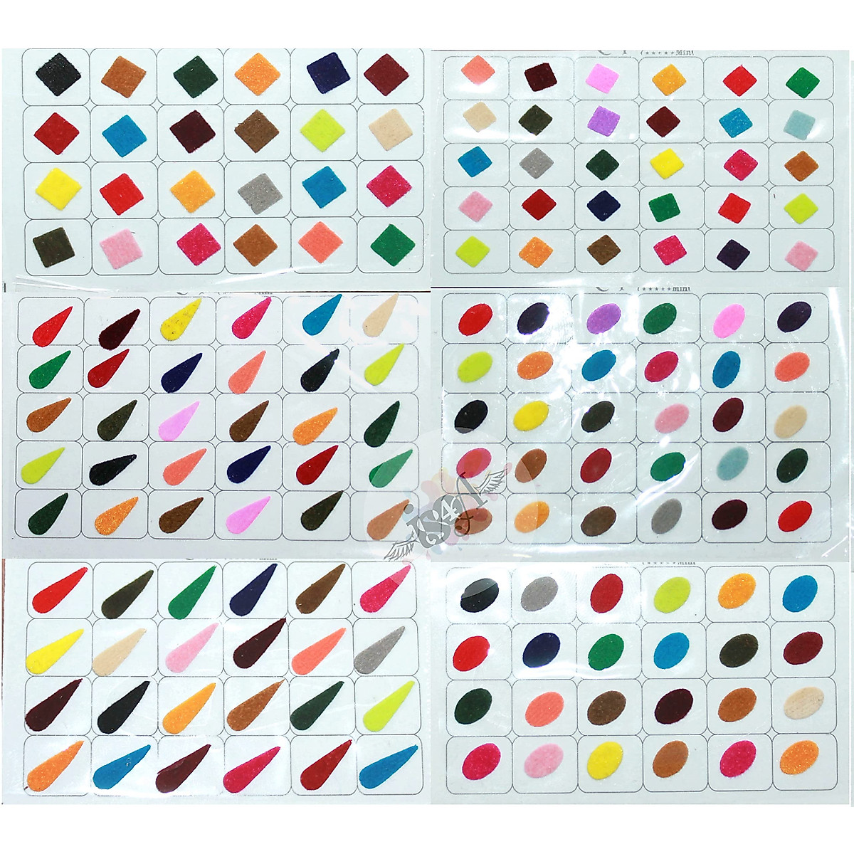 IS4A 486 Multicolour Bindi Bollywood Forehead Stickers Adhesive Body Jewelry 18 Cards of Different Sized Velvet Bindi Drop, Square & Oval Shaped Tattoo Premium Bindi Indian Daily Use Forehead Bindi Water Drop Shape Bindi For Women