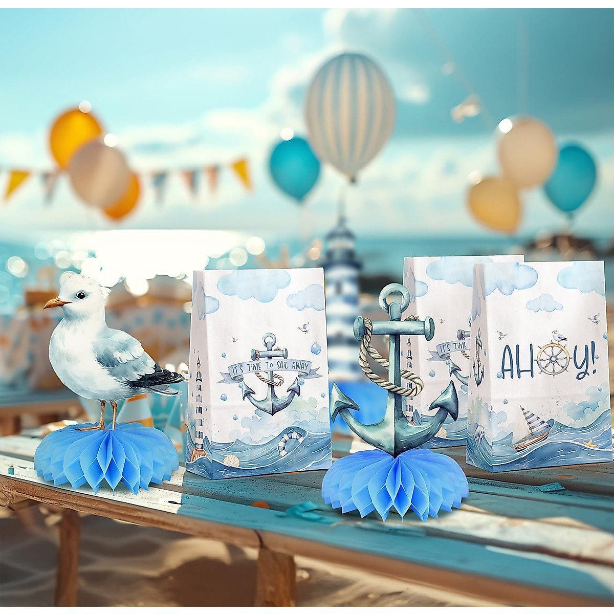 Celee 9 Pack Nautical Party Honeycomb Centerpieces for Kids' Nautical Birthday Decorations and Baby Shower Supplies - Cute Nautical Table Toppers for Nautical Theme Party