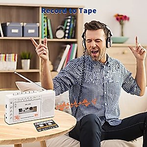 Portable Cassette Player Recorder, Cassette to MP3 Digital Converter via USB or Micro SD Card, Powered by AC or 4 AA Battery AM FM Radio Tape Walkman, Build-in Speaker and Microphone