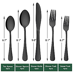 20 Pieces Black Silverware Set, AIKWI Stainless Steel Cutlery Flatware Set, Kitchen Tableware Utensils Set with Knife Spoon Fork, Dishwasher Safe & Mirror Polished- Ideal for Home Party Wedding
