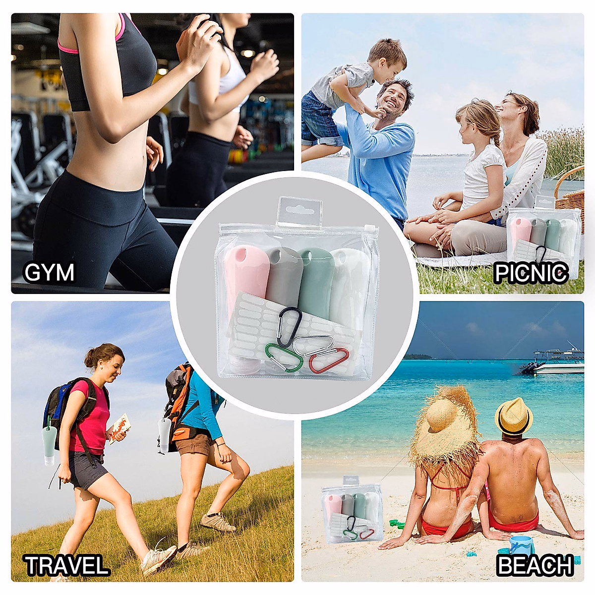 aoyeious Silicone Travel Bottles Set, Leak Proof Squeezable Portable Tubes Travel Size Toiletries Containers, Travel Tube Sets Cosmetic Toiletry Containers for Shampoo Lotion Soap- 4 Pack (3 fl. oz)