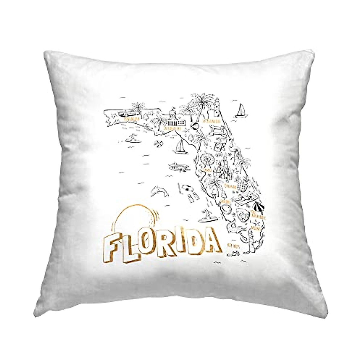 Stupell Industries Florida USA Map Landmarks Chart Design by Ziwei Li Throw Pillow, 18 x 18, Black