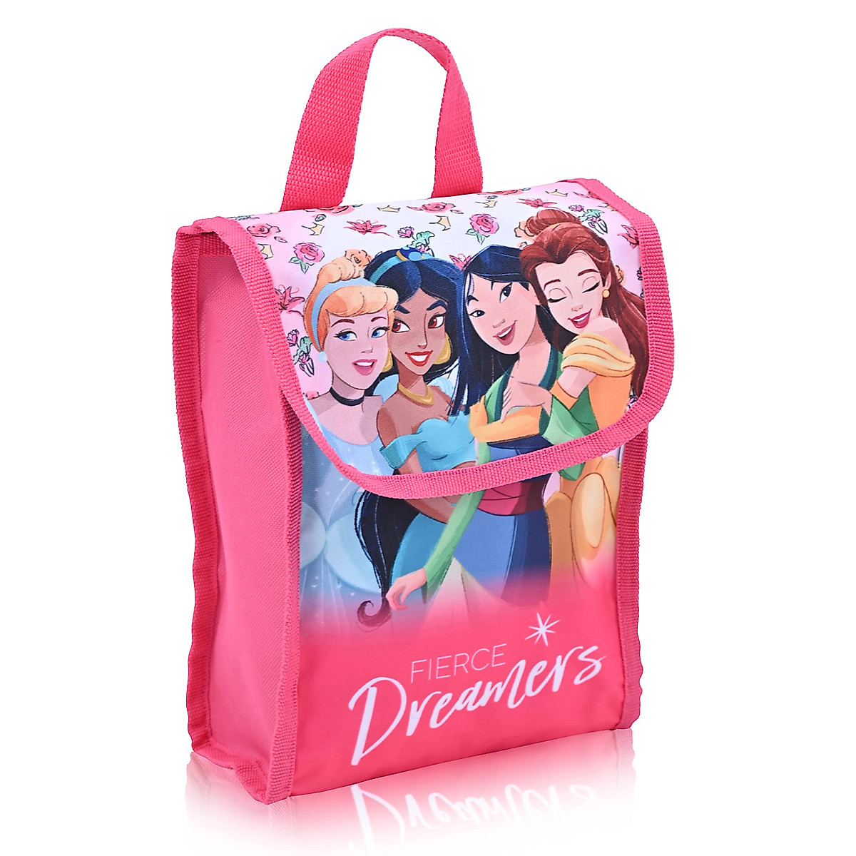 Disney Princess Girls Backpack for Little Kids | 6 Piece Set Girls Water Bottle Keychains Snack Tote and Knapsack for School