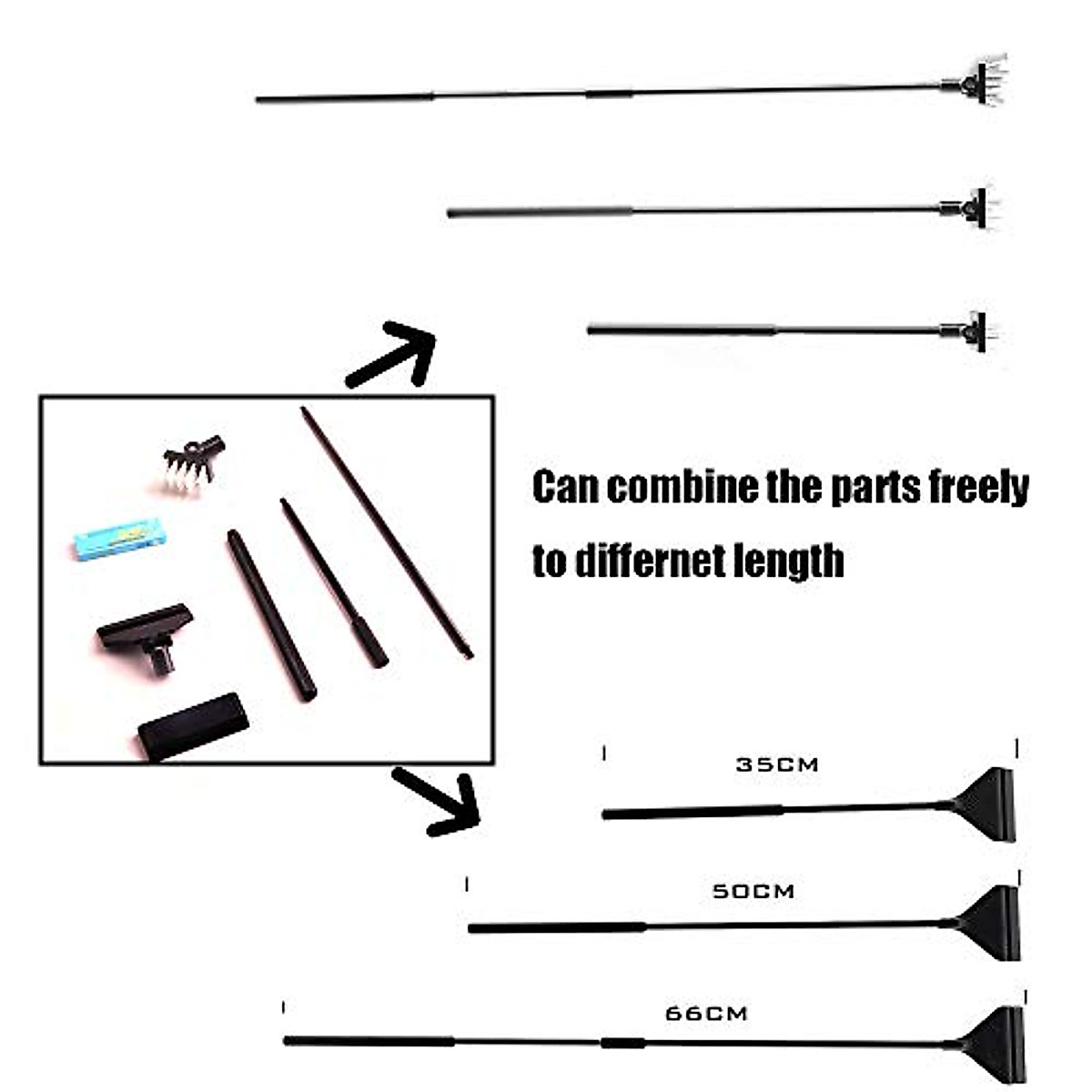 Fzone New Aluminum Magnesium Alloy Scraper Cleaner, Clean Brush with 10 Stainless Steel Blade for Aquarium Fish Plant Reef Tank Glass Cleaning Rotatable Head Extended to 26inch