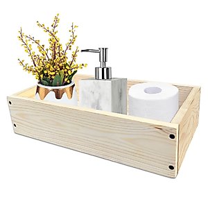 Lnond Wooden Bathroom Decor Box for Toilet Paper Storage, Bathroom Toilet Tank Tray Storage Basket, Countertop Organizer Toilet Paper Basket with Handle, Easy Installation