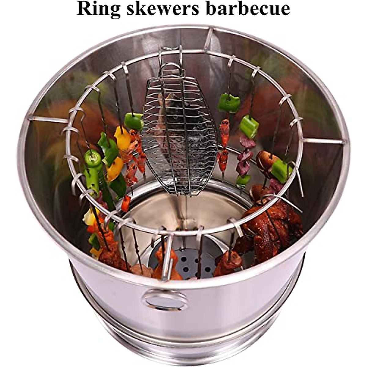 NEWCES Safety Certification Standing Charcoal Barbecues Grills Stainless Steel BBQ Grill w/Barbecues Grid Portable Combination Grill-Smokers for Outdoor Garden Courtyard Camping Hiking Picnic