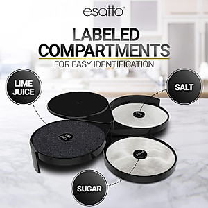 Esatto Glass Salt Rimmer 3 Tier for Margarita Tray and Cocktail, White with 2 Extra Sponge’s + 3 Pourers – Apply Salt, Sugar, and Lime Juice for Better Drinks and Efficient Drink Preparation