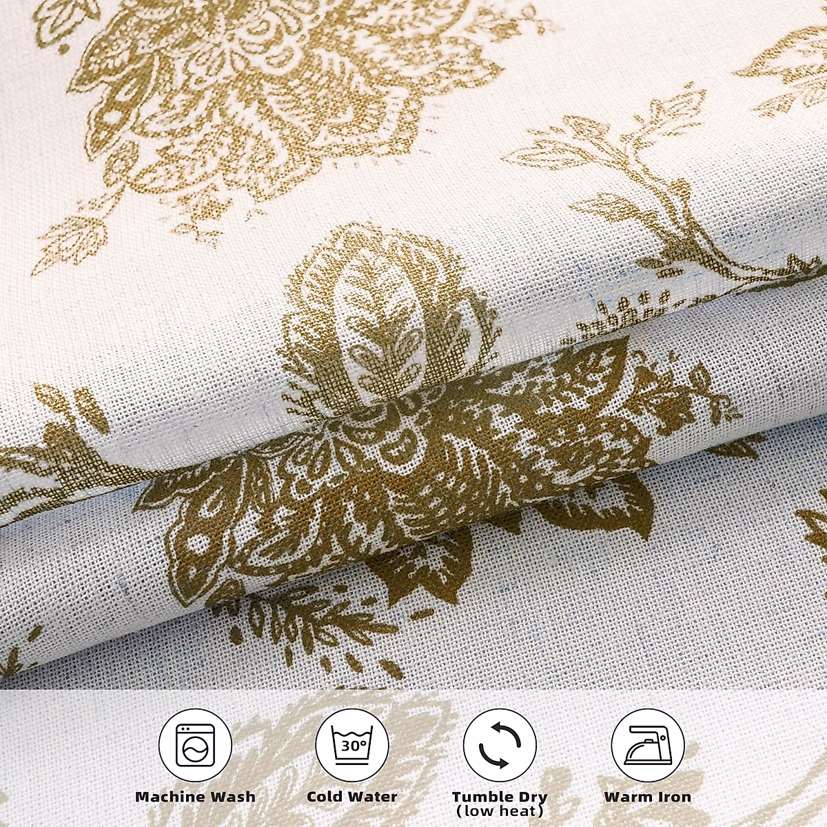 DriftAway Freda Floral Linen Blend Blackout Thermal Insulated Energy Saving Window Linen Curtain Valance Rod Pocket 2 Layers 2 Pack Each 52 Inch by 18 Inch Plus 2 Inch Header Sand