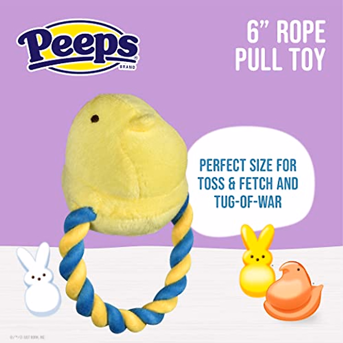 Peeps for Pets Plush Chick Rope Pull Toy for Dogs Squeaker Dog Toy, Yellow/Blue | Soft and Cute, Plush Squeaky Dog Chew Toy with Rope to Add to Dog Toy Bin 6 Inch