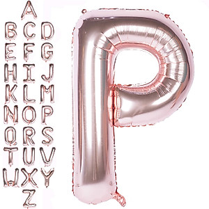 Rose Gold Letter Balloons 40 Inch Giant Jumbo Helium Foil Mylar, for Party Bridal Wedding Shower Anniversary Celebration Graduation Bachelorette Birthday Decorations Girls (Rose Gold P) …