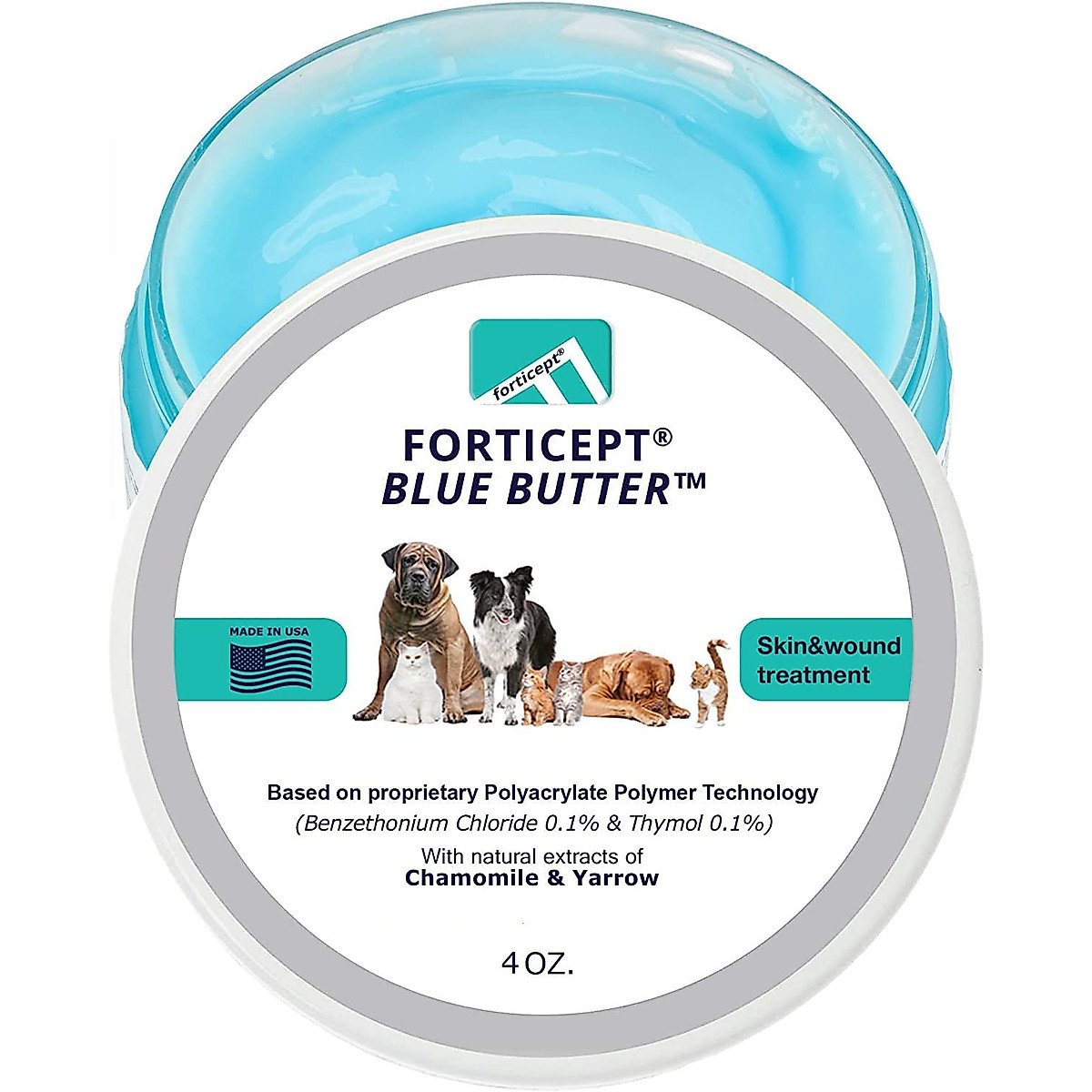 Forticept Blue Butter – Hot Spot Treatment for Dogs & Cats | Dog Wound Care | Skin Yeast Infections, Ringworm, Cuts, Rashes, First Aid Veterinary Strength Topical Ointment 4oz