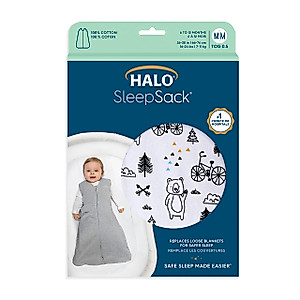 HALO SleepSack, 100% Cotton Wearable Blanket, Swaddle Transition Sleeping Bag, TOG 0.5, Huggy Bears, Large, 12-18 Months