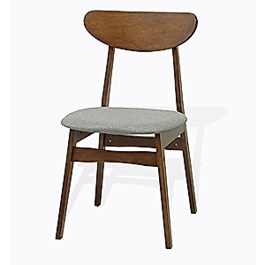 Set of 3 Dining Kitchen Round Table and 2 Yumiko Side Chairs Solid Wood w/Padded Seat Medium Brown