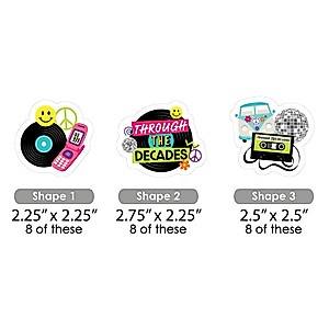 Big Dot of Happiness Through the Decades - Paper Straw Decor - 50s, 60s, 70s, 80s, and 90s Party Striped Decorative Straws - Set of 24