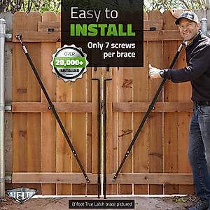 True Latch 9' Telescopic Gate Brace - Wood Privacy Fence Anti Sag Gate Brace Kit - Gate Hardware Kit for Outdoor Wooden Fence Gates, 1 PATENTED USA made brace (9' Telescopic (56" - 108"), Black)