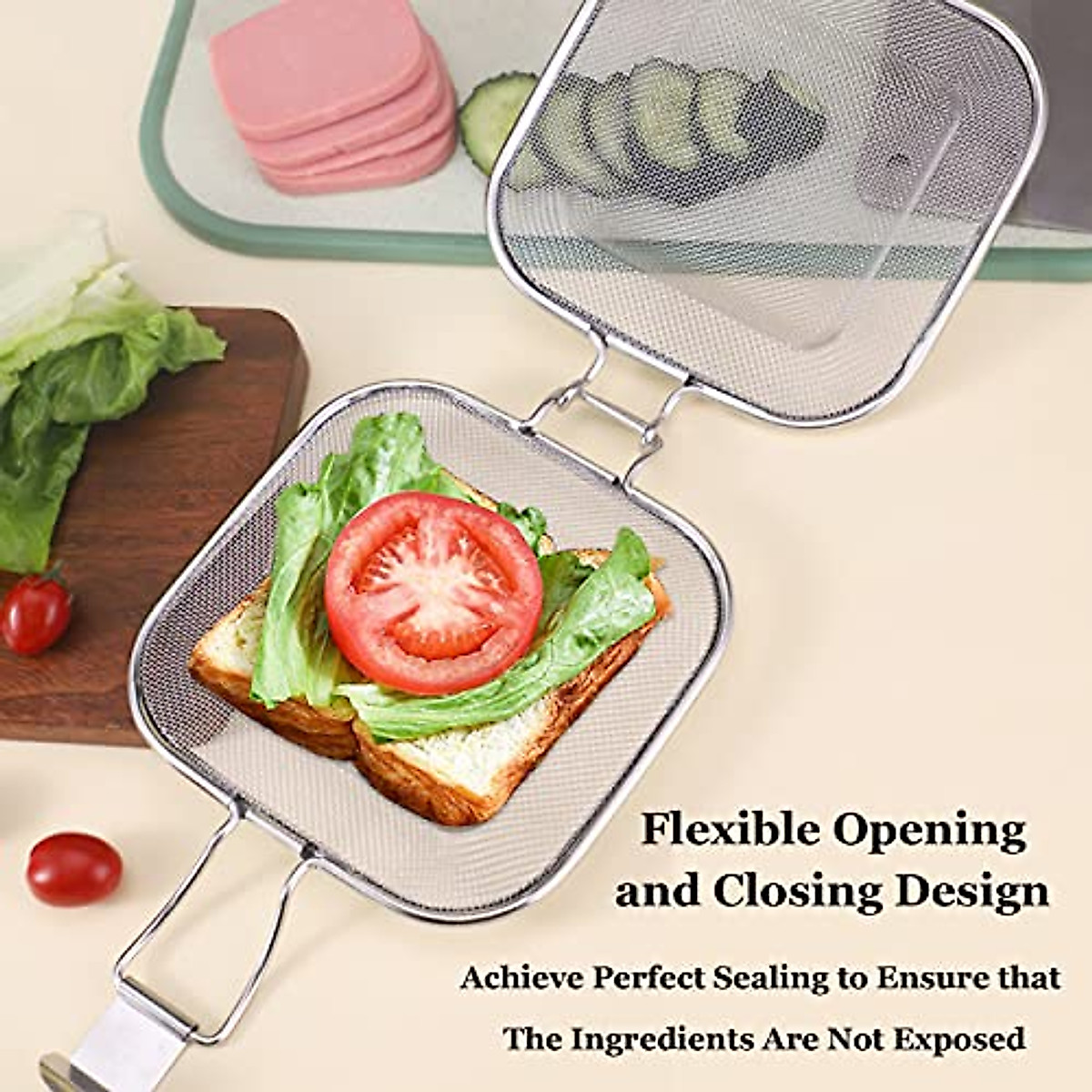 Sandwich Cage, Ovens Sandwich Clip, 304 Food Grade Stainless Steel Sandwich Racks for 2-Slice Toaster, Bread Sandwich Grill Cooling Rack Oven for Quick Sandwich Making, Oven Accessory