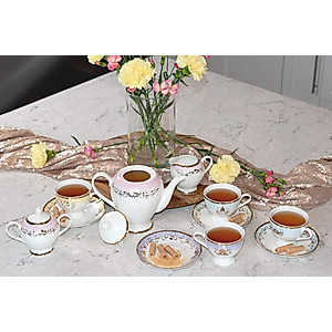 Disney Princess 13-Piece Ceramic Tea Set | Ariel, Cinderella, Jasmine, Belle, Aurora | Tea Party Gift Set For Home Kitchen | Includes Teapot, Cups, Saucers | Place Setting For 4