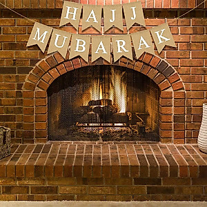 Rainlemon Jute Burlap Hajj Mubarak Banner Mantel Fireplace Party Garland Decoration