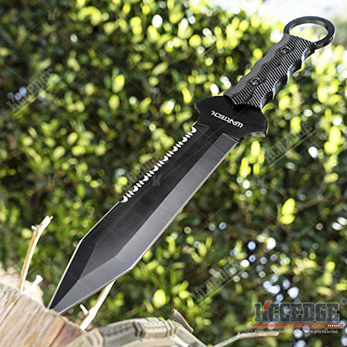 Tactical Knife Hunting Knife Survival Knife 12 Inch Full Tang Fixed Blade Knife Razor Sharp Edge Camping Accessories Camping Gear Survival Kit Survival Gear Tactical Gear 77947 (Black)