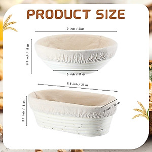 Nuanchu 4 Pcs Proofing Basket 9 Inch Round Bread Proofing Basket 10 Inch Oval Rattan Bread Basket Baking Bowl for Sourdough Bread Baking Home Bakers