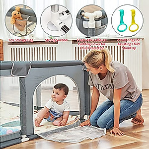 Baby Playpen,71"x59" Extra Large Baby Playard, Playpen for Babies with Gate, Indoor & Outdoor Kid Activity Center with Anti-Slip Base, Sturdy Safety Playpen with Soft Mesh, Playpen for Toddlers(Gray)