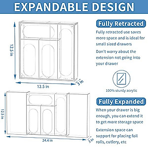 NPPLUS Bag Storage Organizer, Acrylic Expandable Kitchen Drawer Holder, Premium Food Storage Bags Dispenser For Gallon, Quart, Sandwich, Snack Freezer Bags and Fits 12" Length Wrap Rolls