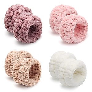 Hoedia Spa Washband - 4 Pairs Coral Velvet Wrist Band for Washing Face, Make Up Absorbent Wristband, Face Wash Wrist Cuffs for Girls Women, 4 Colors