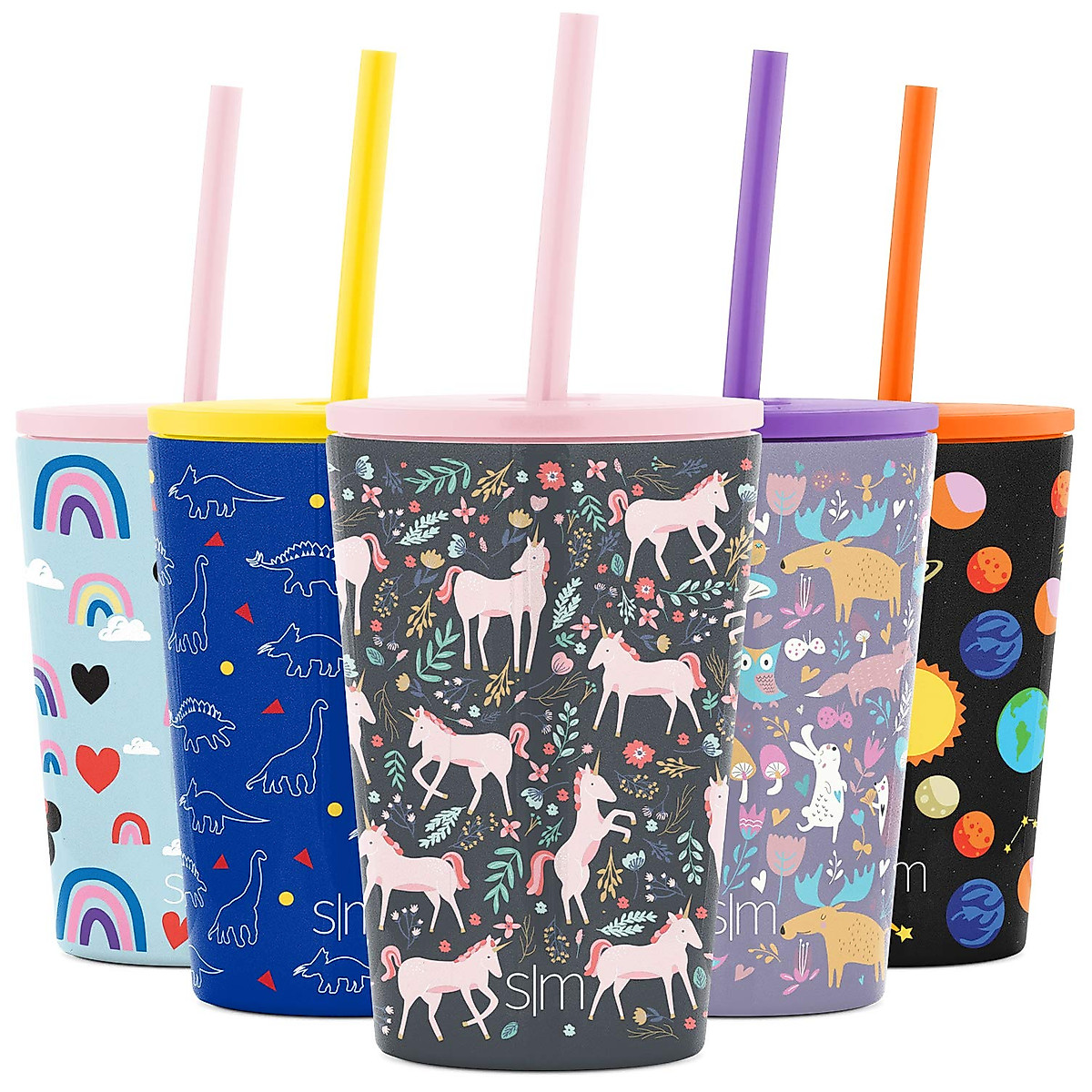 Simple Modern Toddler Cup with Lid and Silicone Straw | Kids Water Bottle Tumbler Insulated Stainless Steel Thermos | Classic Collection | 12oz, Unicorn Fields