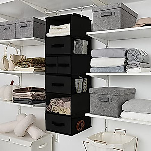 GRANNY SAYS Hanging Closet Organizer 6 Shelves, Closet Organization and Storage with 5 Different Drawers, 6 Side Pockets Wardrobe Clothes Organizer for Closet, Black, 1-Pack