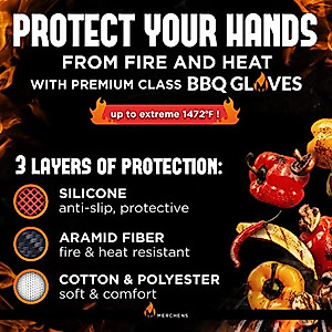 MERCHENS Oven Mitts - Insulated, Fireproof, Extreme Heat Resistant Silicone Grill Gloves That Take Barbecuing to New Heights - Extra Long Oven Mitts - Indoor & Outdoor Wear with Protective Case (Red)