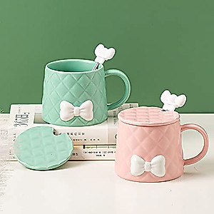 MOMEITU Kawaii Mug Cup Cute Bow Ceramic Cup Cute Girl Water Cup Cute Milk Cup Cute Coffee Cup Kawaii Band Water Cup(350ML,Pink)
