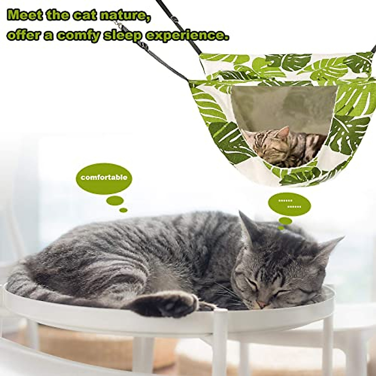 ONENIN Cat Cage Hammock,Hanging Soft Pet Bed for Kitten Ferret Puppy Rabbit or Small Pet,Double Layer Hanging Bed for Pets,2 Level Indoor Bag for Spring/Summer/Winter (Green & White)