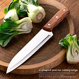feng&feng 8-Inch Chef's Knife - Stainless Steel Blade, Wood Handle, Three Rivets - Sharp, Durable Kitchen Knife