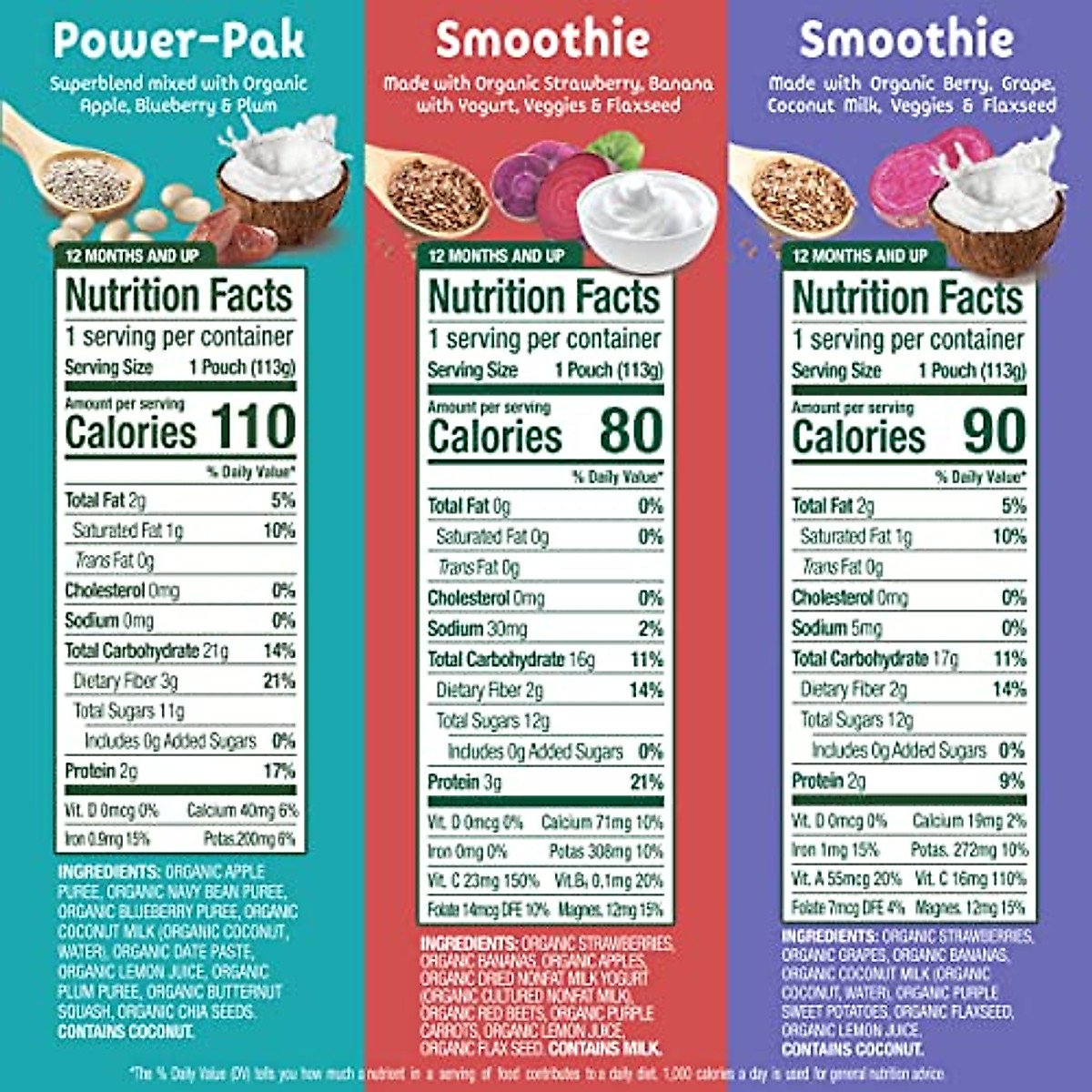 Sprout Organic Baby Food, Stage 4 Toddler Pouches, 8 Flavor Power Pak and Smoothie Sampler, 4 Oz Purees 12 Count (Pack of 1)