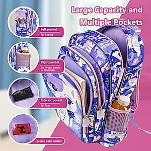 Girls Backpack 16 Inch Cute Cat Backpack for Girls Elementary Kindergarten Kids Backpacks for Girls Kawaii Light Purple Backpack Large Capacity with Lots of Pockets