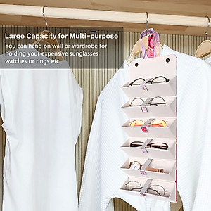 MEGREZ 6 Slots Sunglasses Organizer Box, PU Leather Foldable Eyeglasses Case, Portable Sunglasses Case for Multiple Glasses, Sunglasses Holder for Travel, Pink-marble Pattern