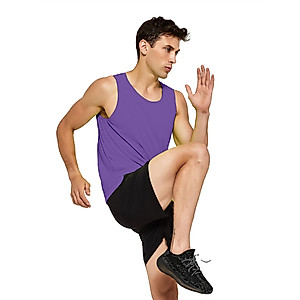 DEMOZU Men's Neon Running Athletic Workout Tank Top Quick Dry Swim Beach Pool Gym Tank Top Sleeveless Muscle Shirts, Purple, L