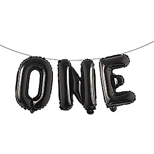 16 inch Hanging Foils Number Balloon “ONE” Word Air Balloons Set of 1 Balloon Perfect for Baby Shower, Happy Birthday or Any Party Decorations (One Black)