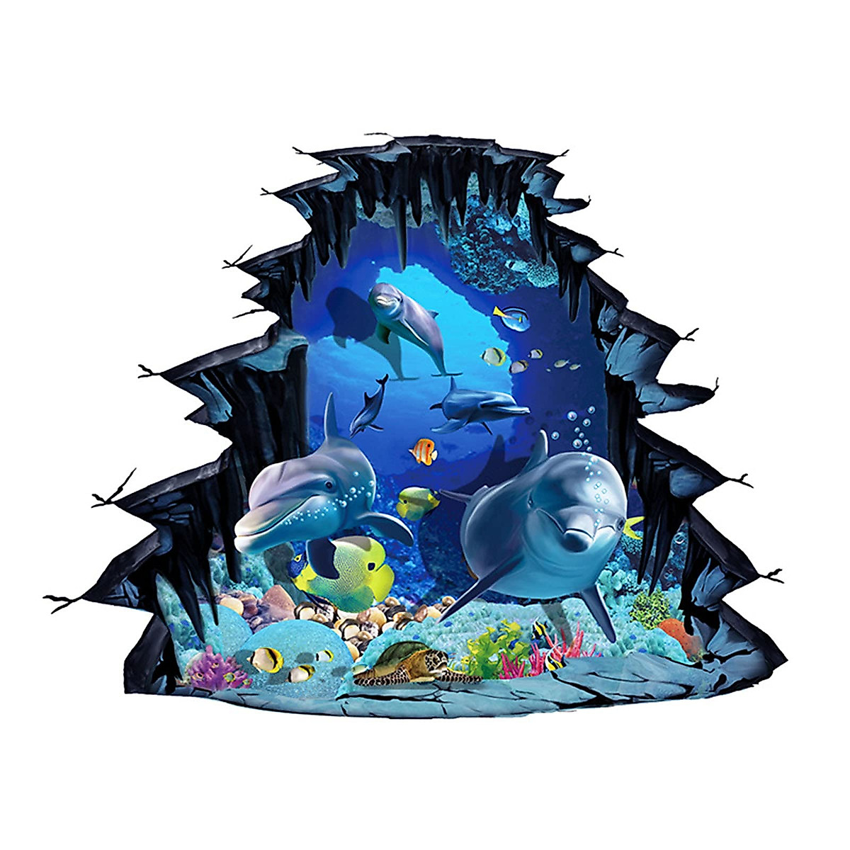 Ocean Dolphin 3D Floor Wall Decals, Under The Sea Marine Animal Wall Stickers, HOLENGS Underwater Sea Life DIY Wall Decor for Bathroom Kids Girls Baby Bedroom Classroom Nursery Decoration