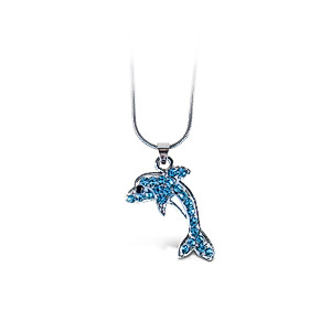 Puzzled Silver Dolphin Necklace - Charming Blue Pendant Necklace With Sparkling Rhinestone Crystals, Cute Dolphin Jewelry for Women, Elegant Ocean Charm Necklace Gift for Any Occasions - 18 Inches