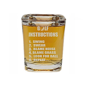 Rogue River Tactical Square Funny Golf Instructions Shot Glass Gift For Golfer Gag Gift For Dad Father's Day Joke
