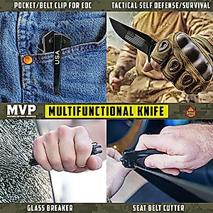 Black Tactical Folding Knife-3.5 Inch Stainless Steel Blade with American Flag | USA Rescue & Hunting Knife - Disabled USMC Vet Owned SMALL Business