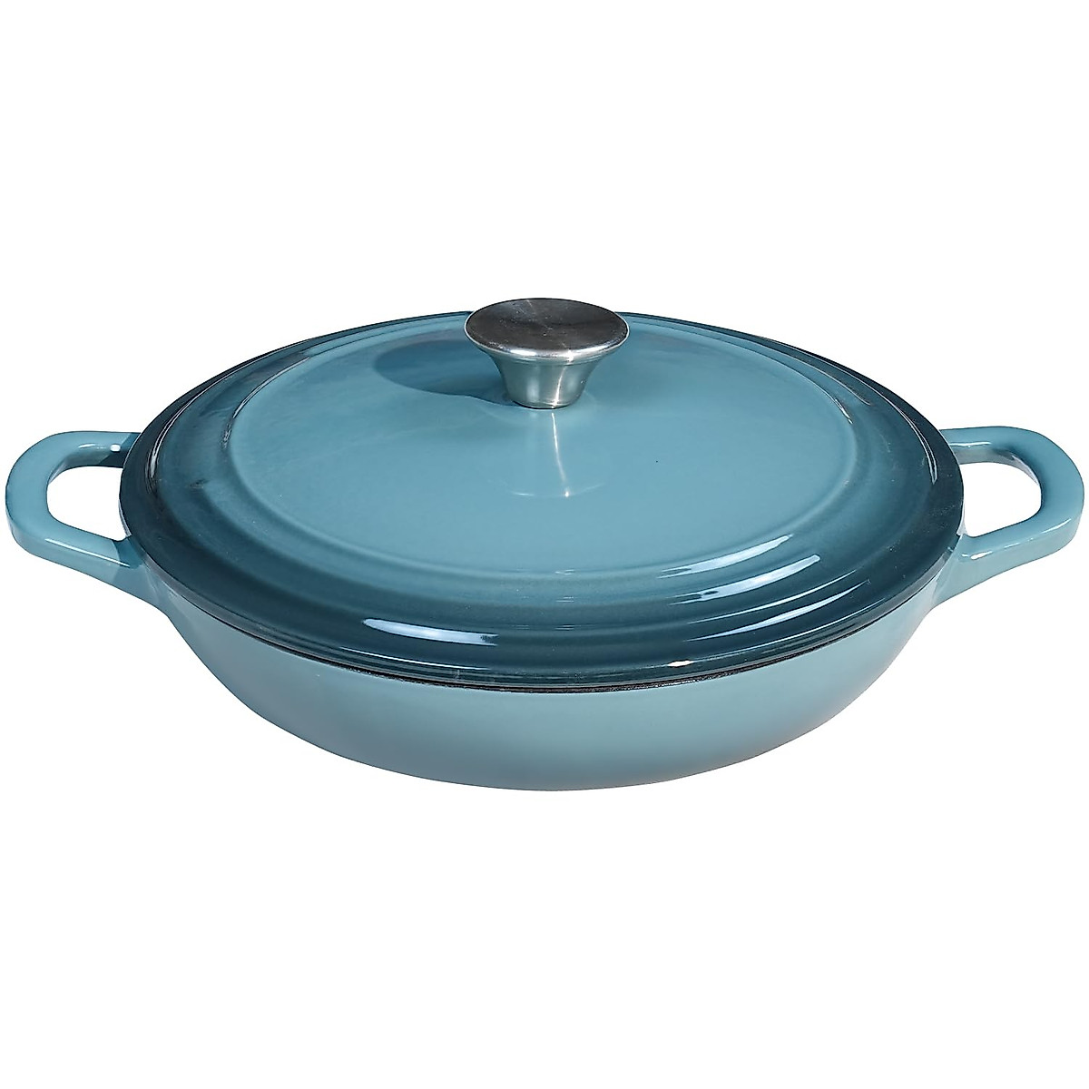 Flavehc Braiser Enameled Cast Iron Braiser 2.25 qt Braiser Pan with Lid Slateblue Shallow Cast Iron Casserole Braiser Pan with Handels
