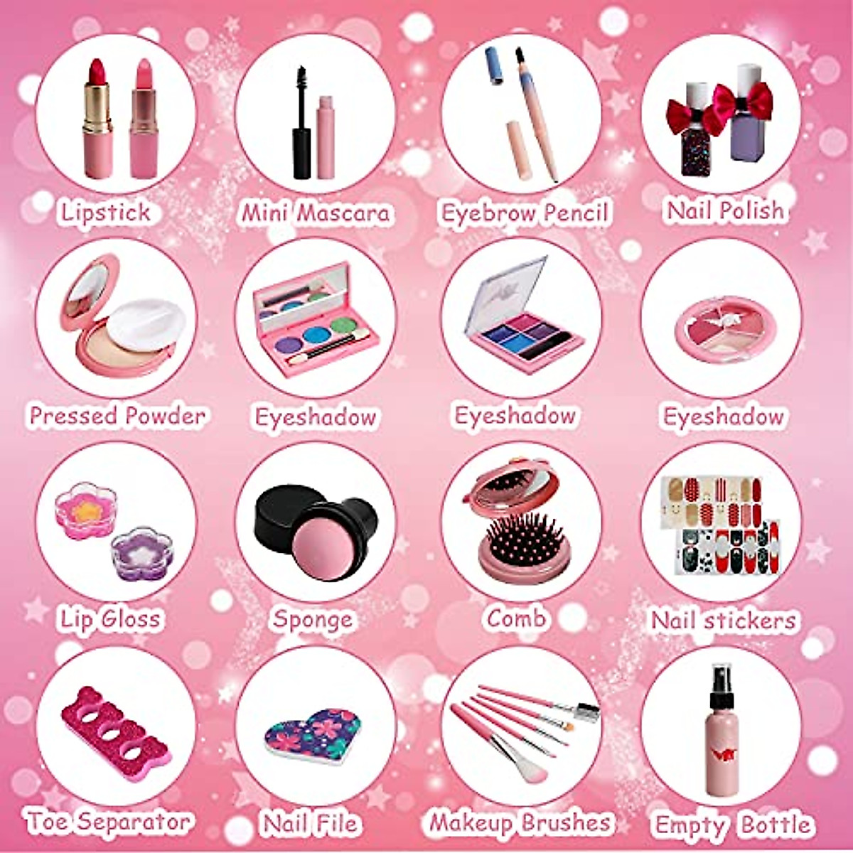 Kids Washable Makeup Girl Toys - Kids Makeup Kit for Girl, Real Make Up Set, Little Girls Makeup Kit for Toddler Kid Children Princess, Christmas Birthday Gift Toys for Girl 4 5 6 7 8 9 10 Year Old