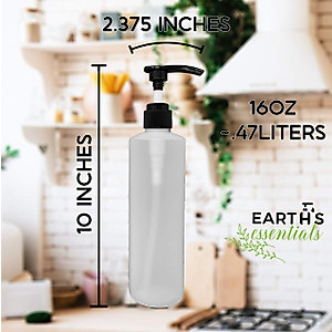 Earth's Essentials Two Pack Of Refillable 16 Oz. HDPE Plastic Pump Bottles With Patented Screw On Funnel-Great For Dispensing Lotions, Shampoos and Massage Oils.